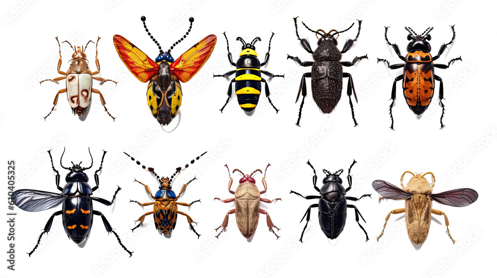 Different insects, bugs types collection photo realistic. isolated ...