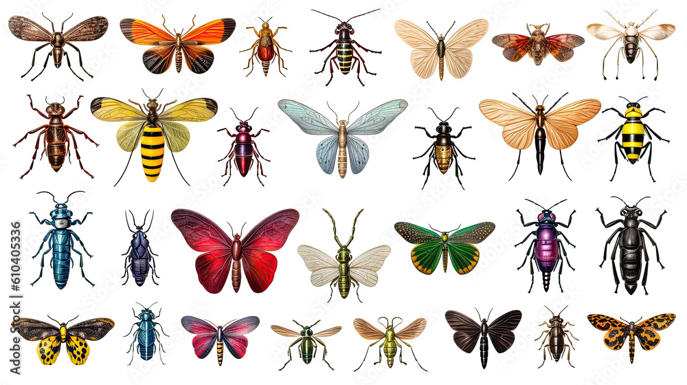 Different insects, bugs types collection photo realistic. isolated ...