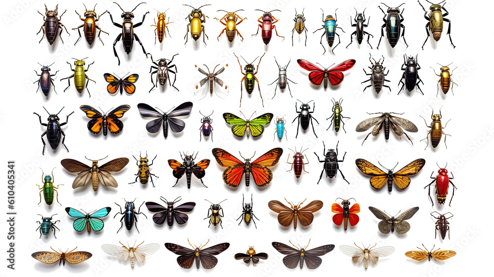Different insects, bugs types collection photo realistic. isolated ...