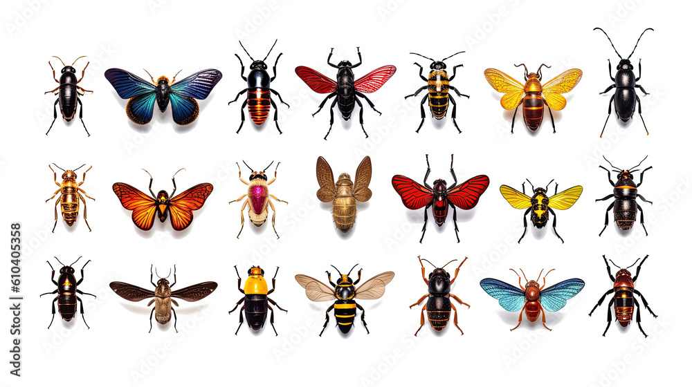 Different insects, bugs types collection photo realistic. isolated ...