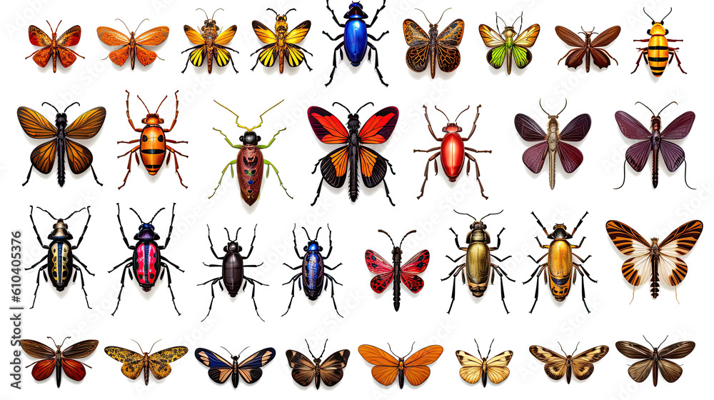 Different insects, bugs types collection photo realistic. isolated ...