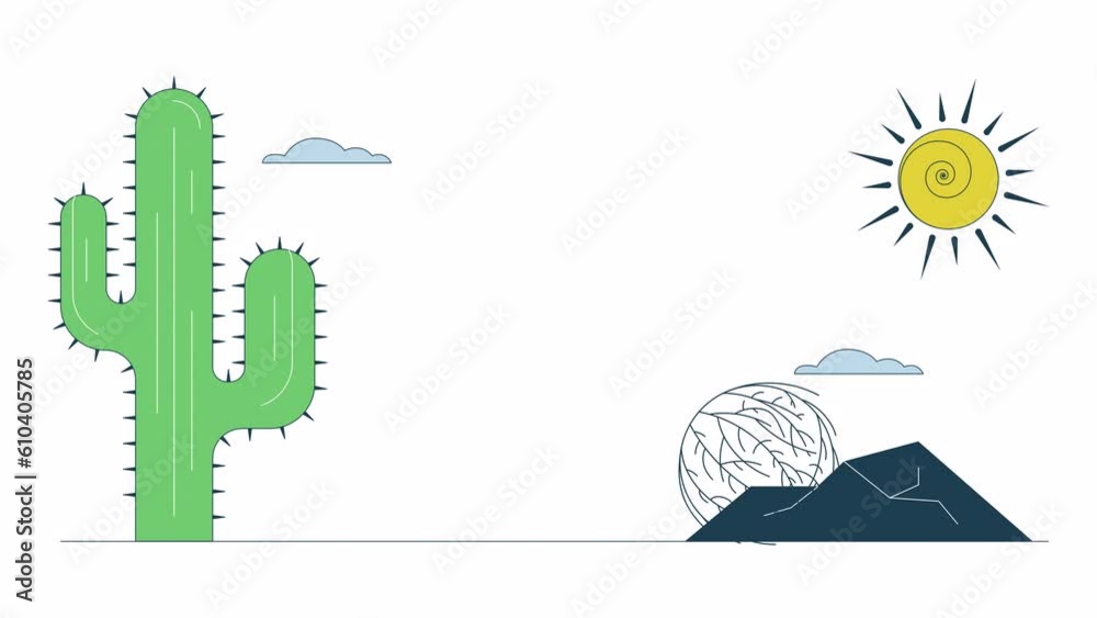 Tumbleweed on road animation. Animated cactus in hot desert wasteland ...