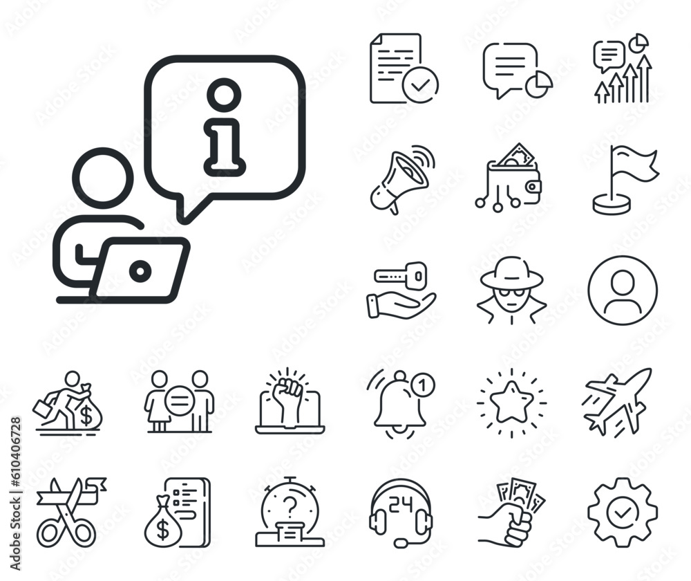 Job information sign. Salaryman, gender equality and alert bell outline ...