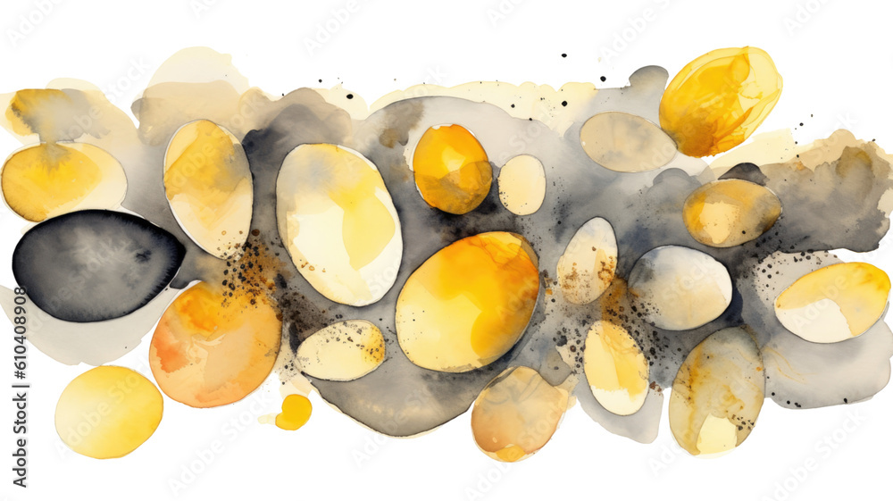 formation of sunshine yellow and pewter abstract watercolor swashes ...