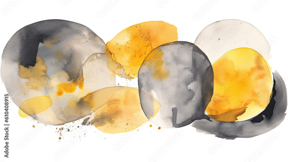 formation of sunshine yellow and pewter abstract watercolor swashes ...
