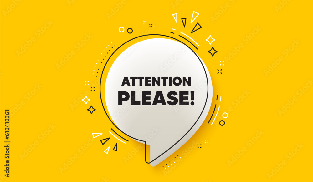 Attention please tag. 3d speech bubble yellow banner. Special offer ...