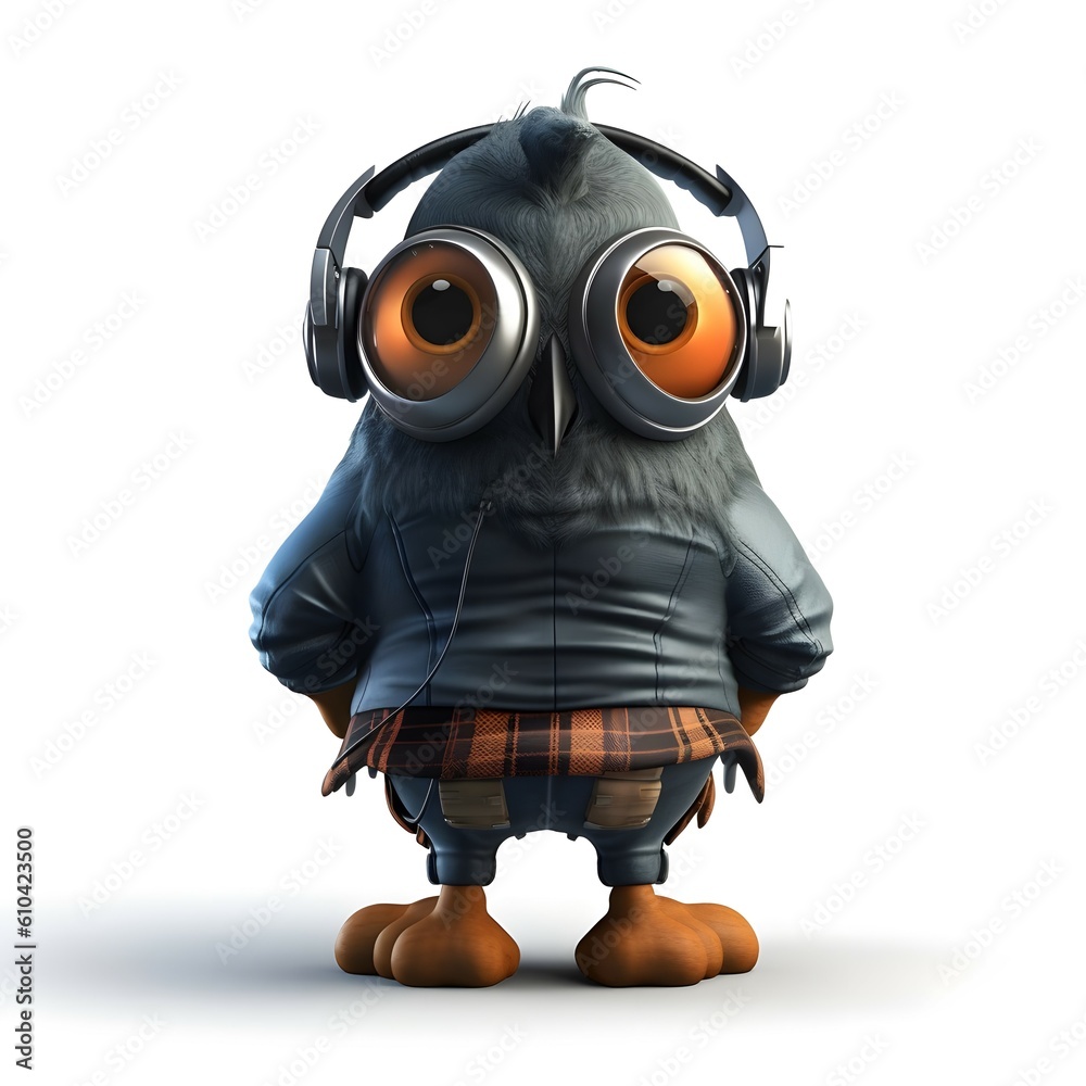 please create pixar style character clipart of an owl dressed like a ...
