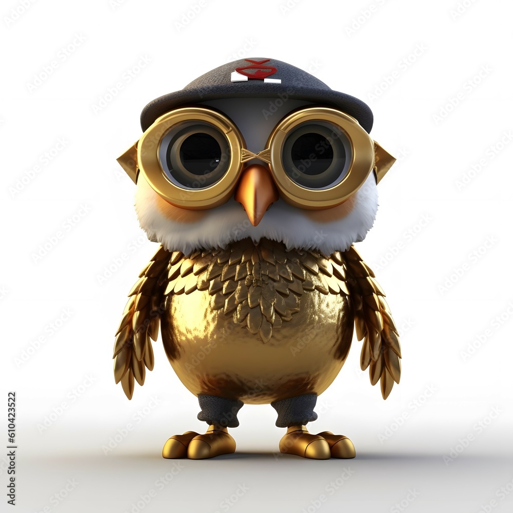 please create pixar style character clipart of owl dressed like a ...