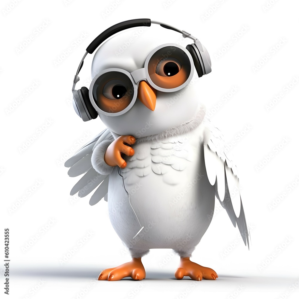 please create pixar style character clipart of a cool owl dressed like ...