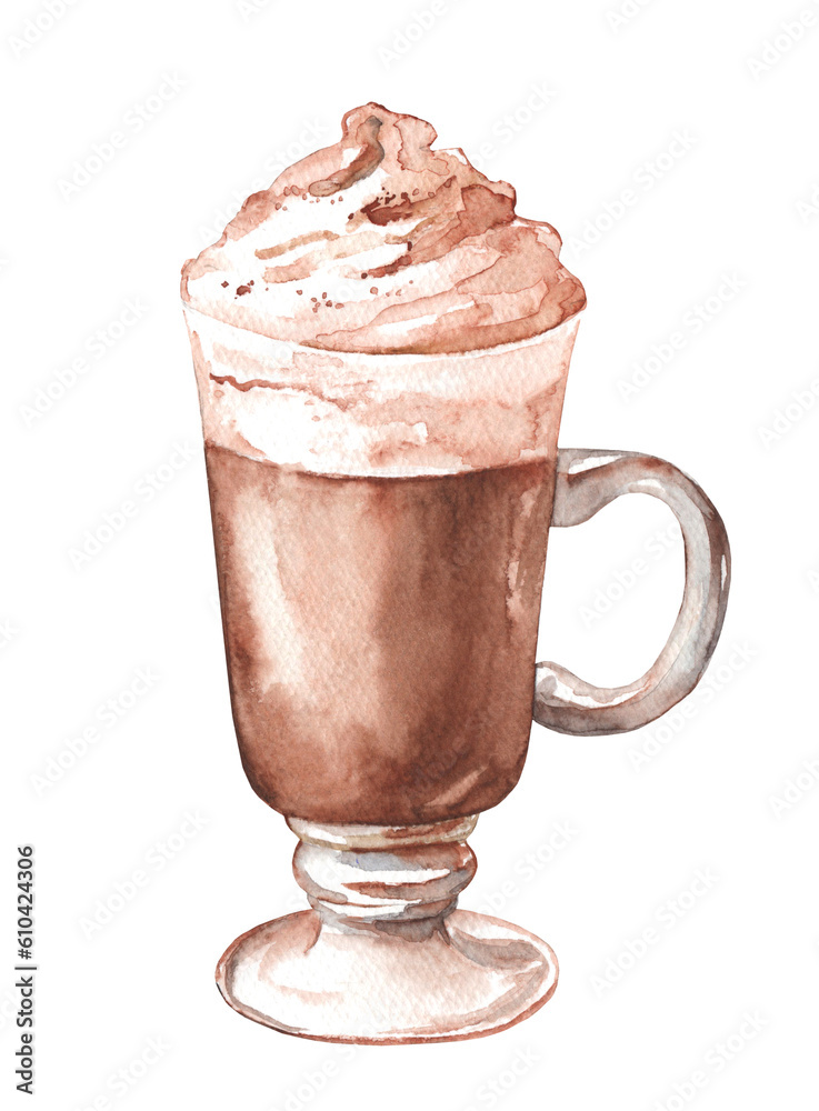 Frappe coffee drink watercolor. Cofee beverage hand drawn clipart ...