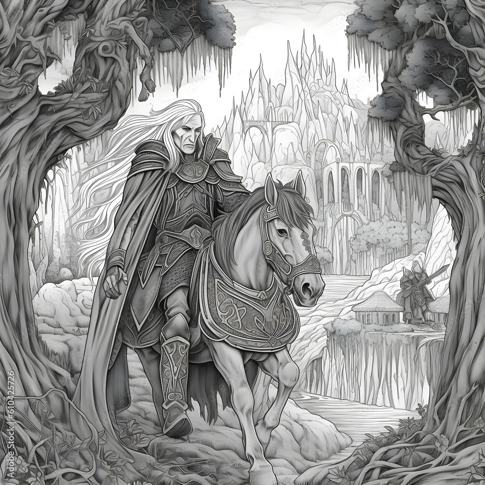 a black and white illustration of a drow scene from an original D D ...