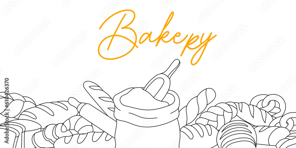 Horizontal background for bakery menu design. Breads shop banner ...