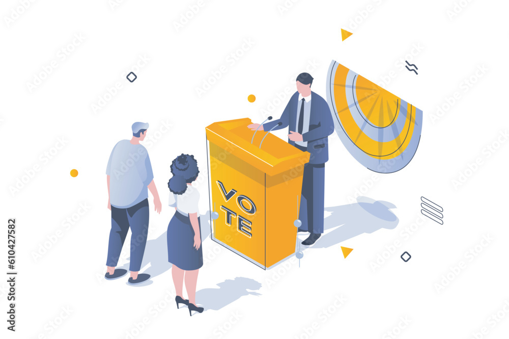 Election and voting concept in 3d isometric design. Political candidate ...