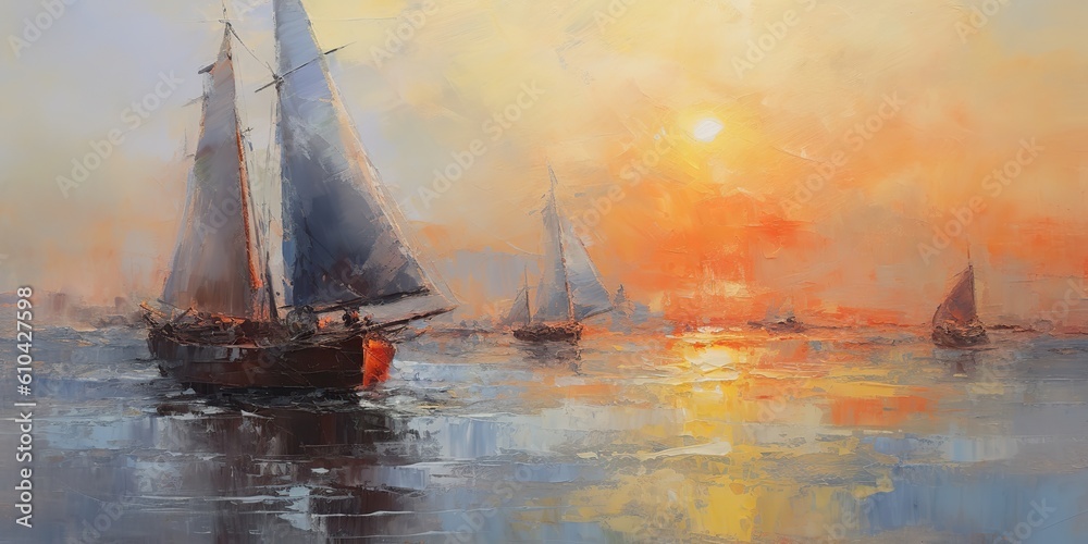 AI Generated. AI Generative. Illustration of painted oil draw ink yacht ...