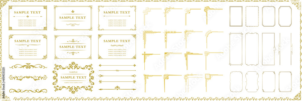 Set of gold vintage frame, corner isolated background. Vector medieval ...