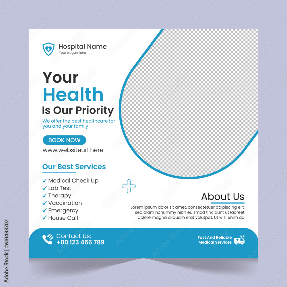 Medical healthcare social media post template design, medical social ...