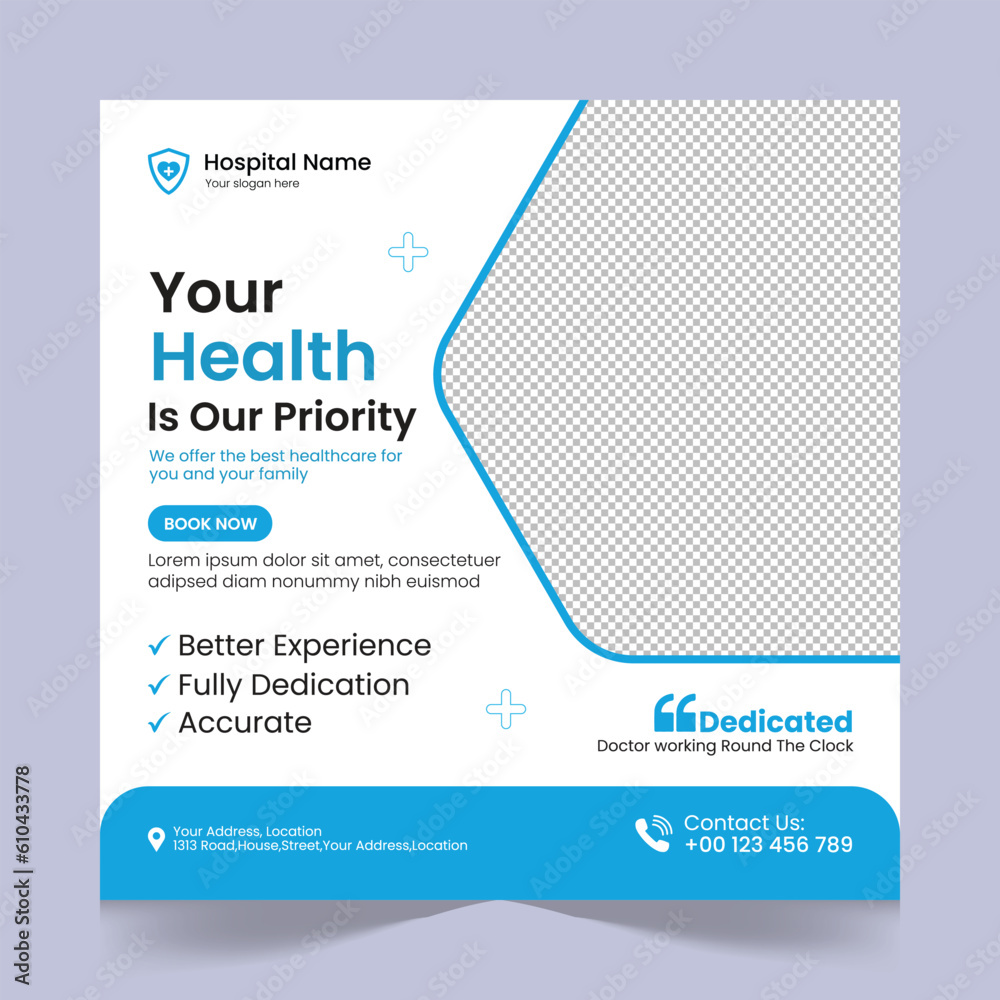 Medical healthcare social media post template design, medical social ...