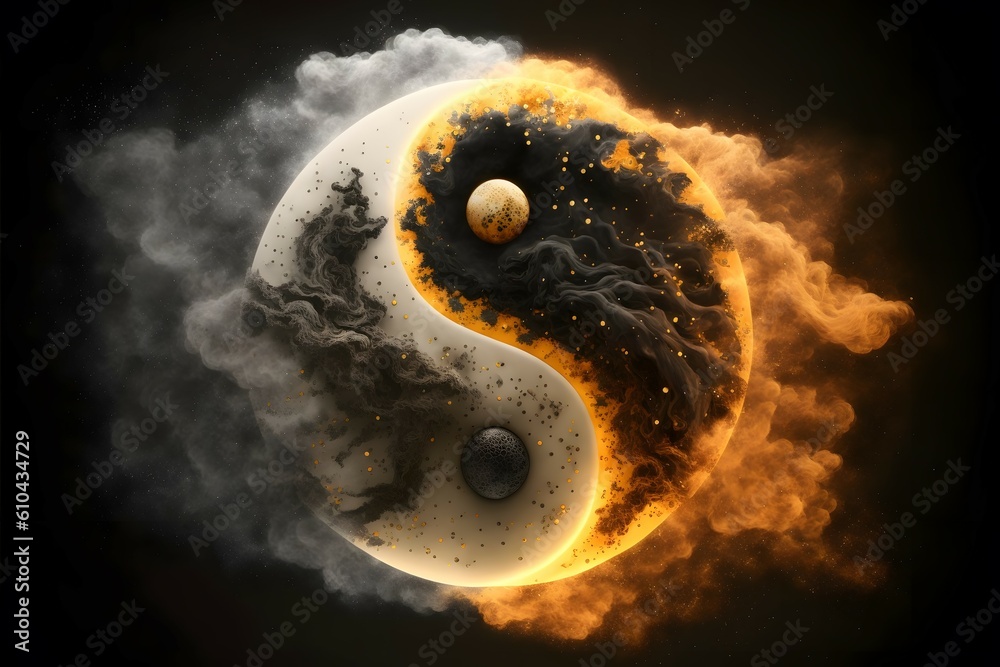 yin yang, golden glow, Multi-dimensional universe smoke and dust ...
