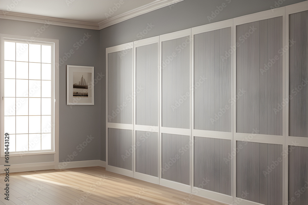 A half-empty room with a beautiful floor and walls, a clean render ...