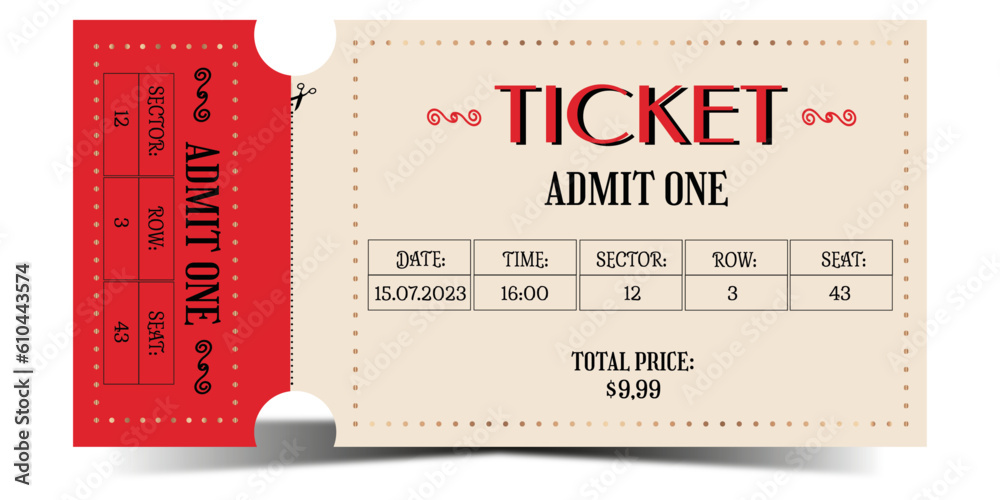 Vetor de Vintage movie ticket in cmyk, ready to print. Vector ...