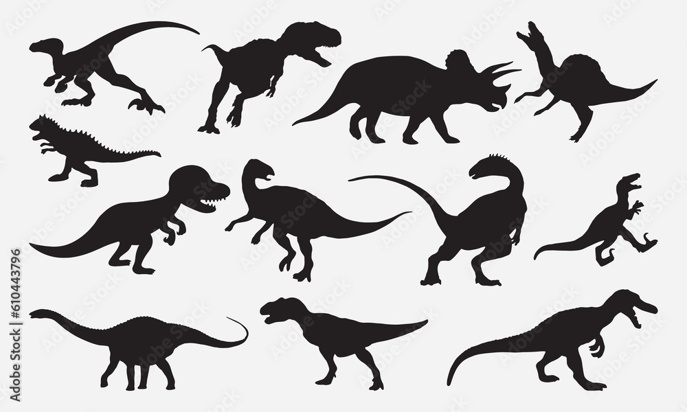 Dinosaur black shape vector illustration set isolated on white ...