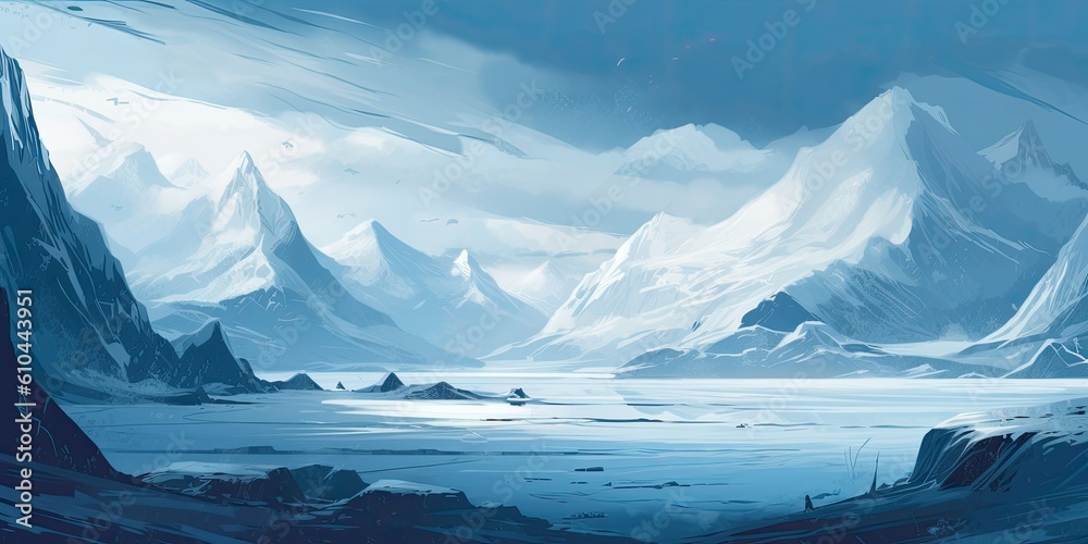 Frozen Arctic Landscape with icy peaks, polar wildlife, and aurora ...