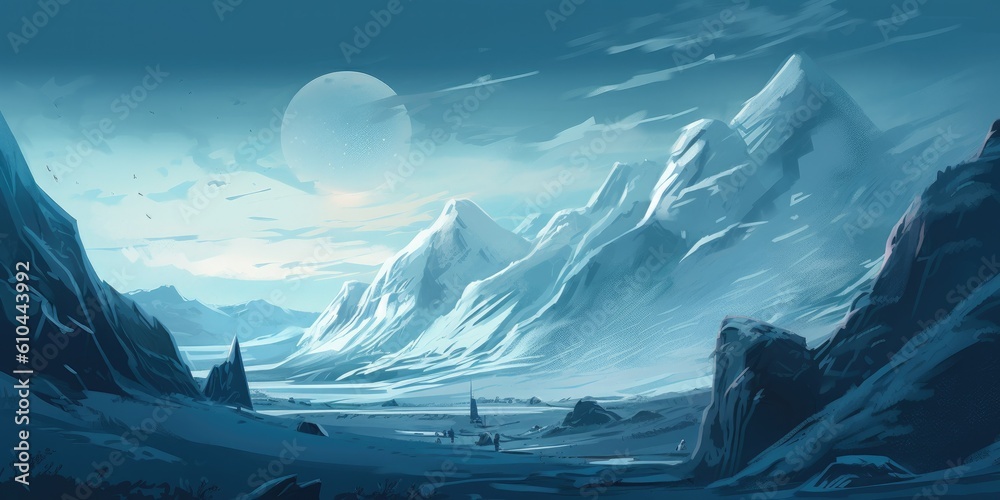 Frozen Arctic Landscape with icy peaks, polar wildlife, and aurora ...