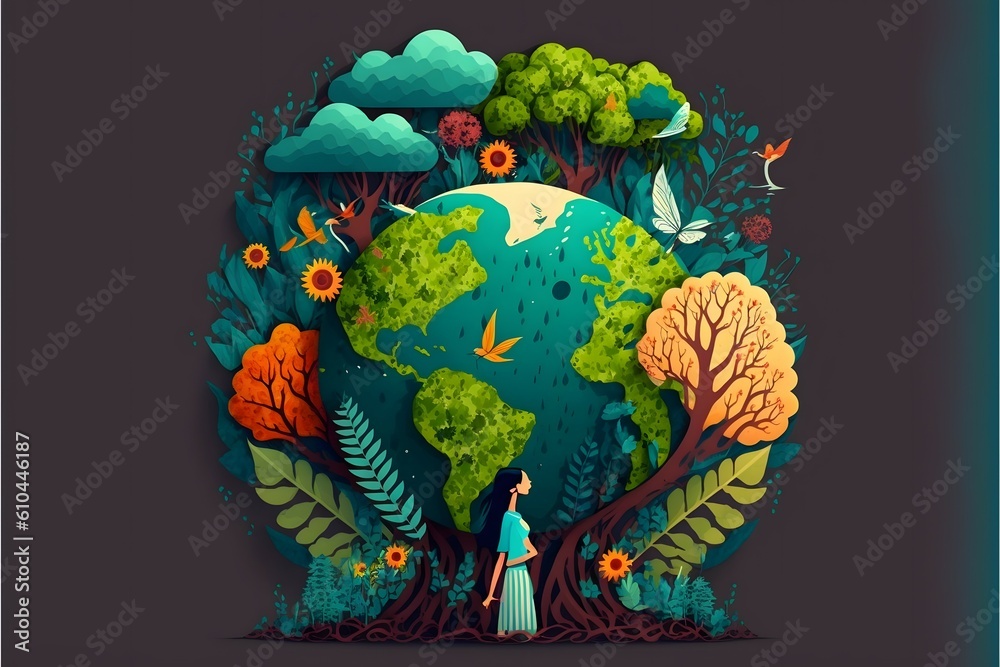 folk art of mother earth day concept and nature background template ...