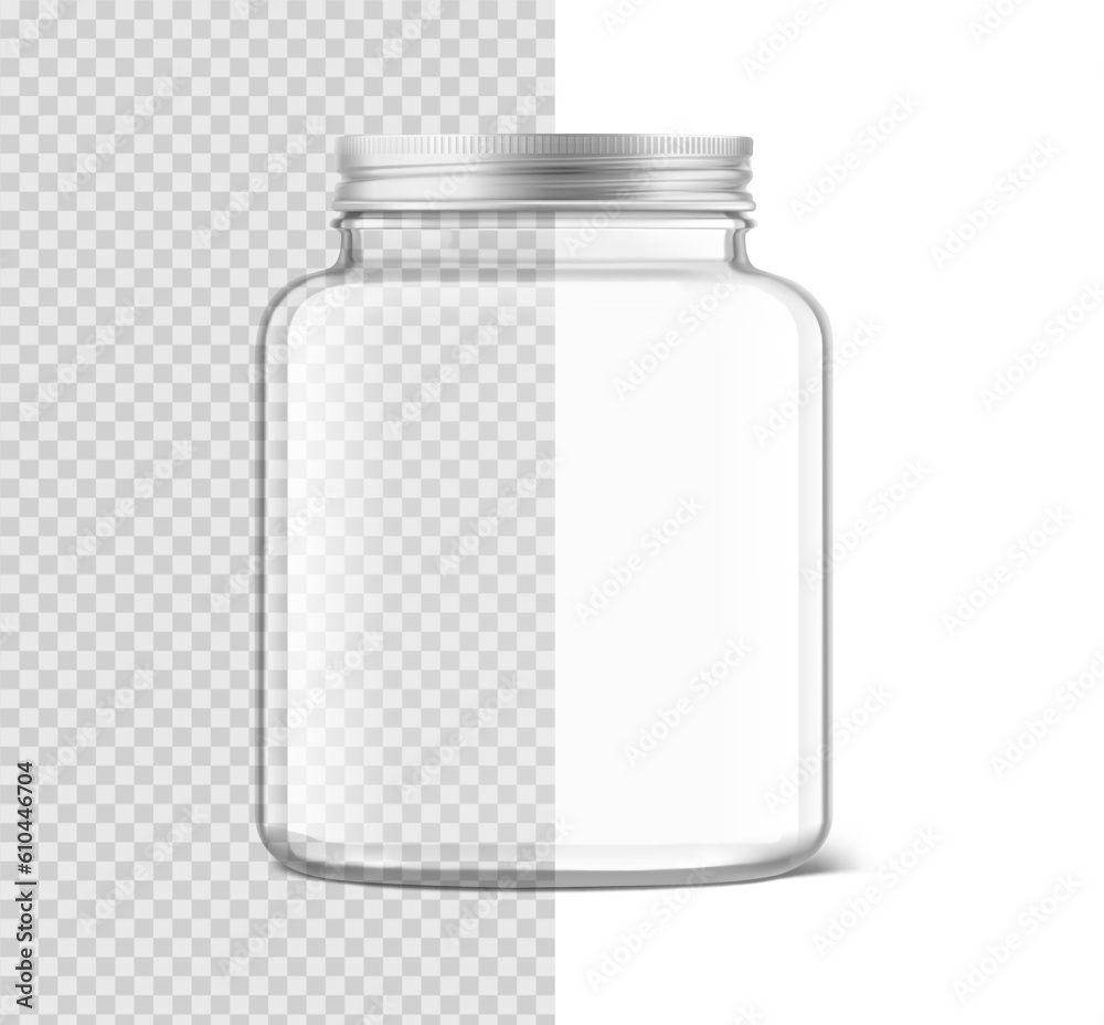 Realistic clear glass jar mockup. Vector illustration isolated on ...