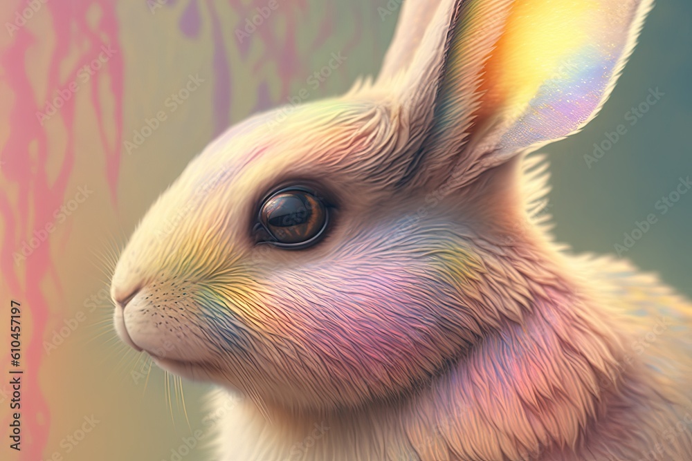 Abstract art of closeup cute rabbit with glowing pastel background ...