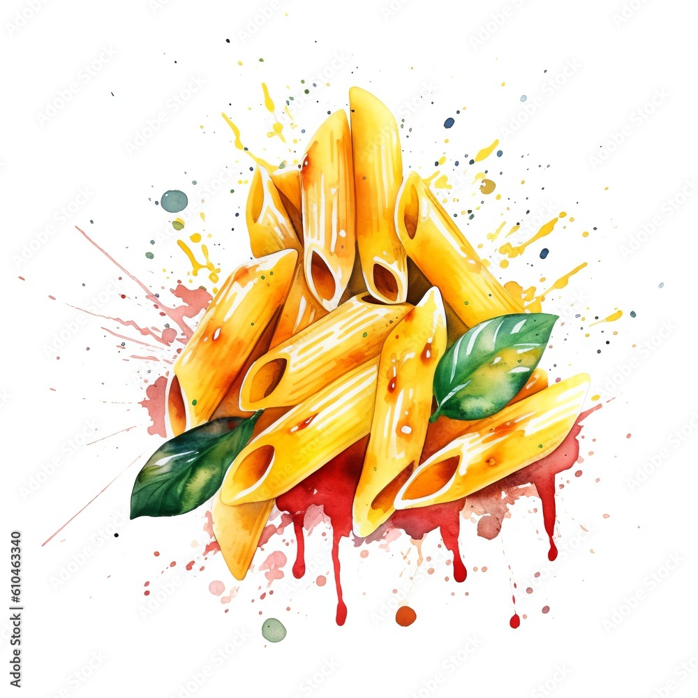 Delicious Penne Pasta Watercolor Square Background. Italian Cousine ...