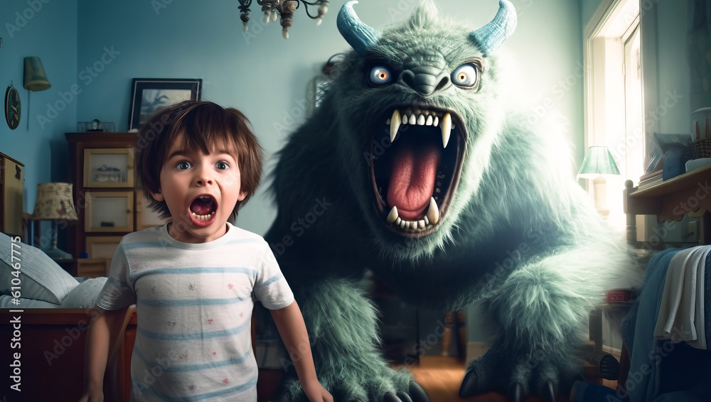 Nightmare Unleashed, Gripping Image of a Child Screaming in Terror as a ...