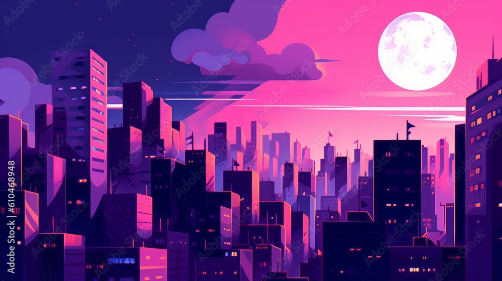 a wallpaper illustration of a night cityscape in anime neo crisp style ...