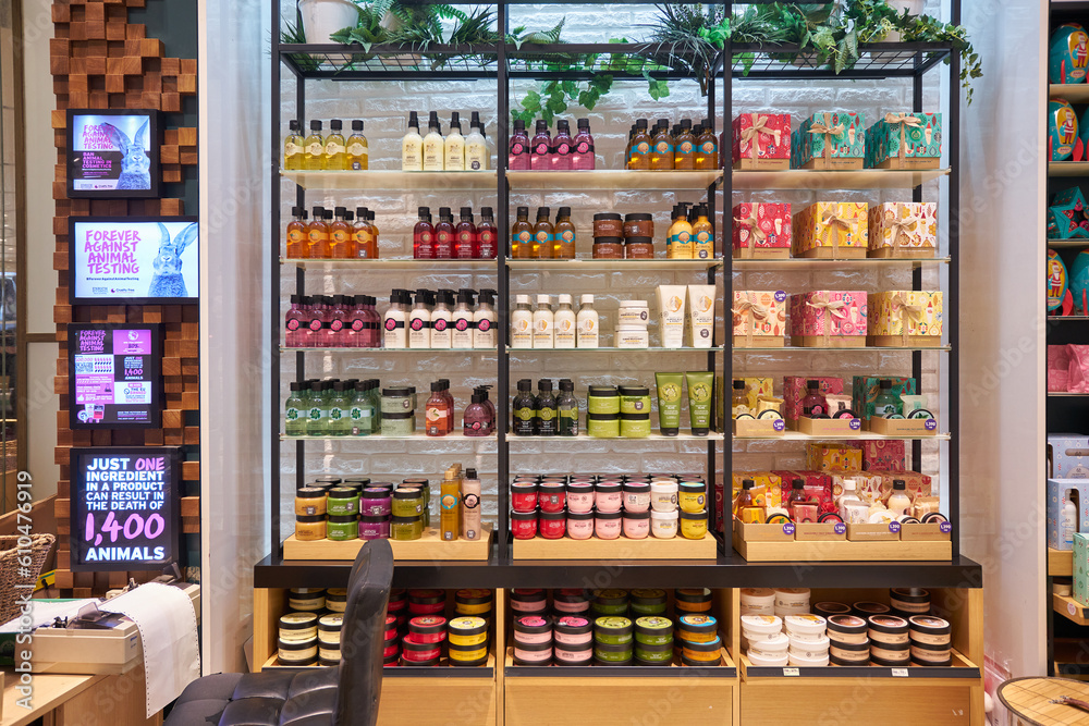 BANGKOK, THAILAND - CIRCA JANUARY, 2020: various The Body Shop products ...
