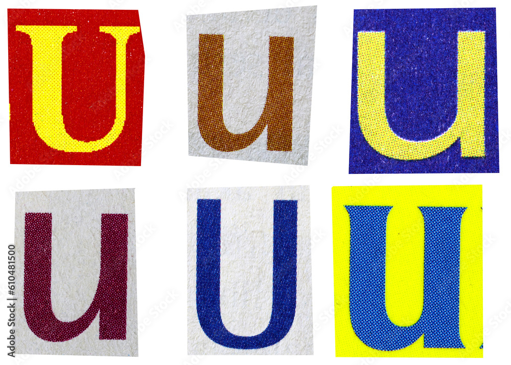 Letter u magazine cut out font, ransom letter, isolated collage ...
