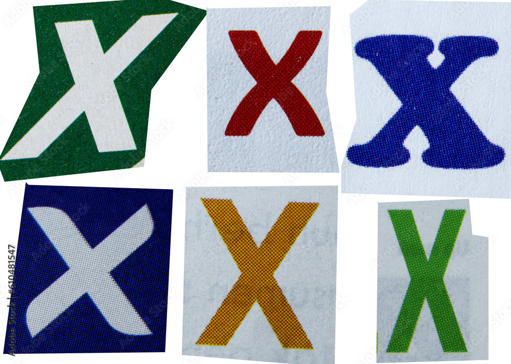 Letter x magazine cut out font, ransom letter, isolated collage ...