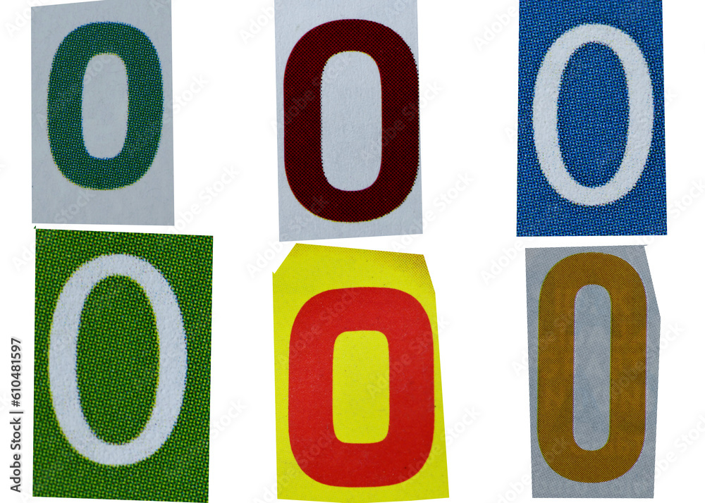 Number 0 magazine cut out font, ransom letter, isolated collage ...