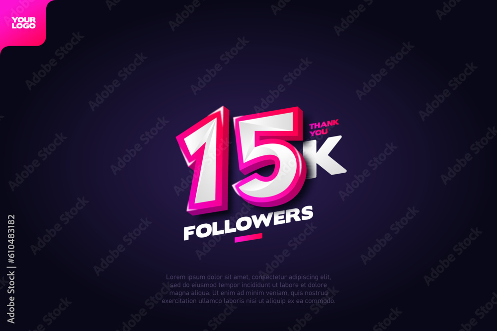 celebration of 15k followers with realistic 3d number on dark ...