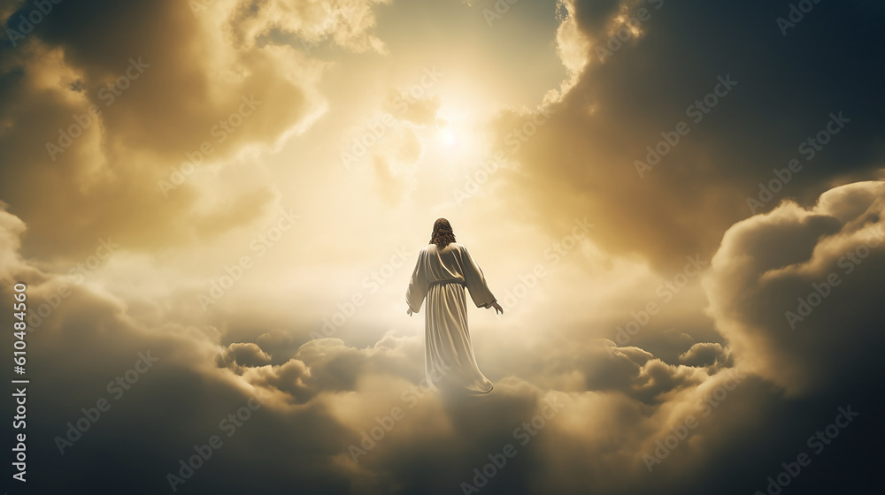 jesus cristo no céu entre as nuvens abençoando a humanidade, amor e fé ...