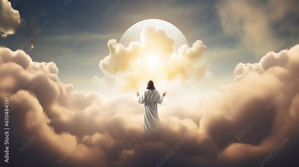 jesus cristo no céu entre as nuvens abençoando a humanidade, amor e fé ...