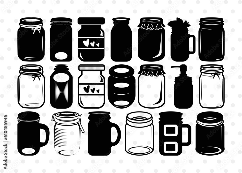 Vetor de Mason Jars Silhouette, Mason Jars SVG, Bottle Svg, Jam Bottle ...