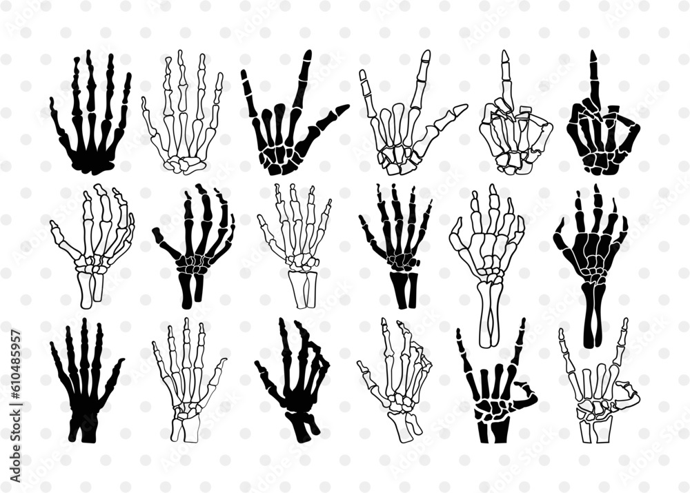 Grafika wektorowa Stock: Skeleton Hand Silhouette, Skeleton Hand SVG ...