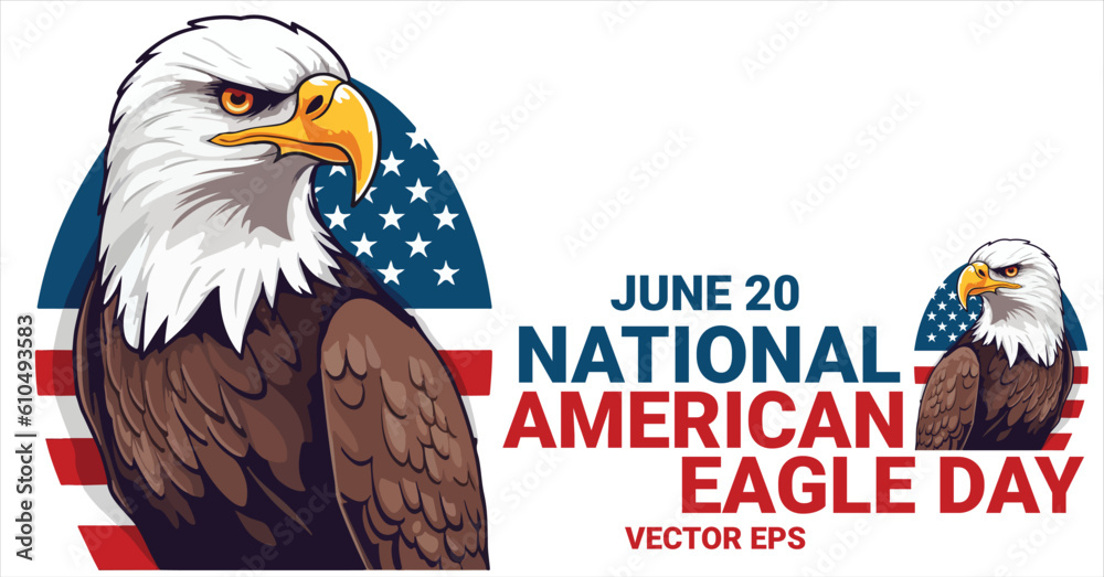 Eagle half body with american flag background and bold text isolated on ...