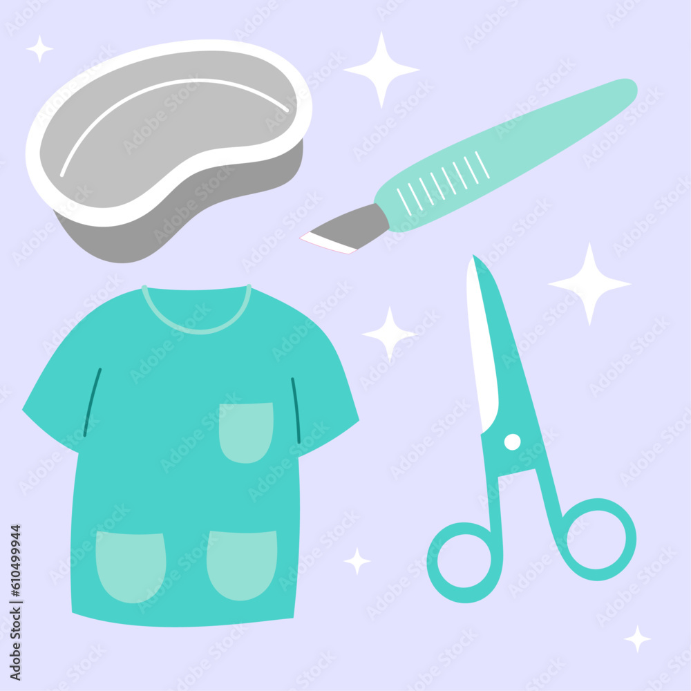 Cute medical sticker set. Hand drawn healthcare cartoon doodle surgical ...