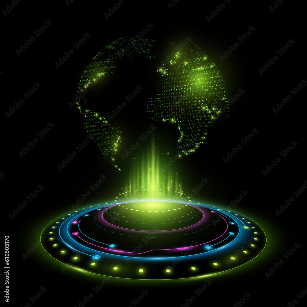Digital glowing HUD circle with planet Earth globe. Sci-fi element and ...