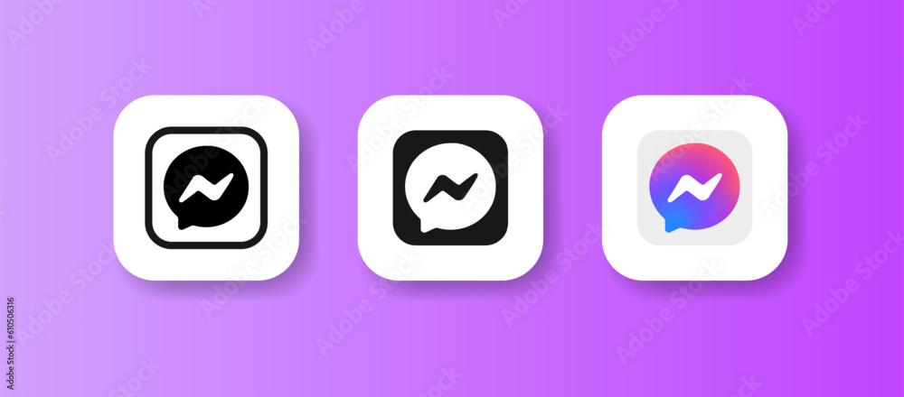 Messenger. Different styles, color, set logo messenger. Vector icons ...