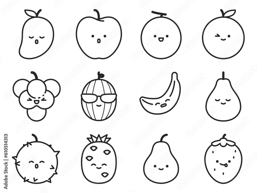Kawaii Fruits Vector Icon Cartoon Illustration Cute Fruits Character ...