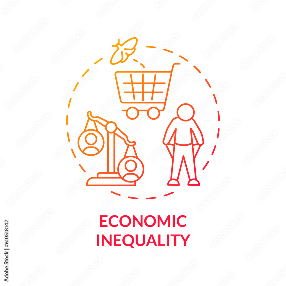 Economic inequality red gradient concept icon. Basic need. Income ...