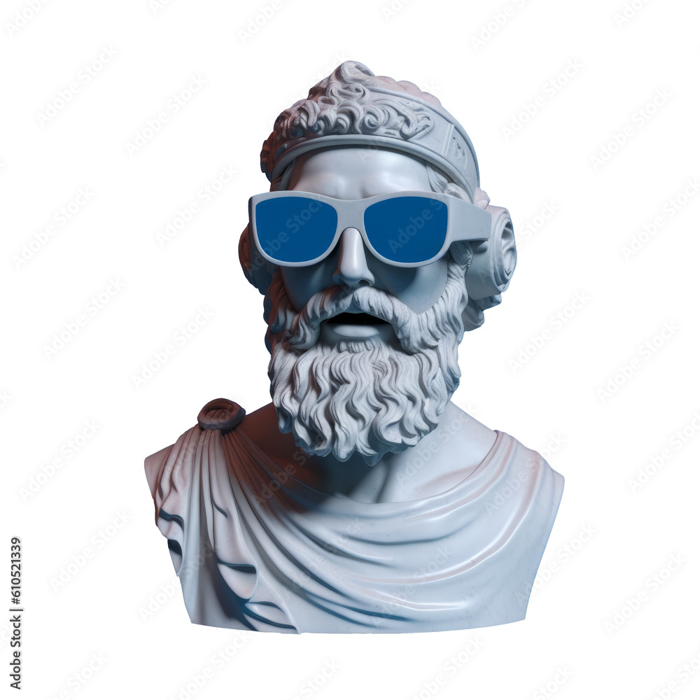 Greek sculpture with modern glasses on a transparent background ...