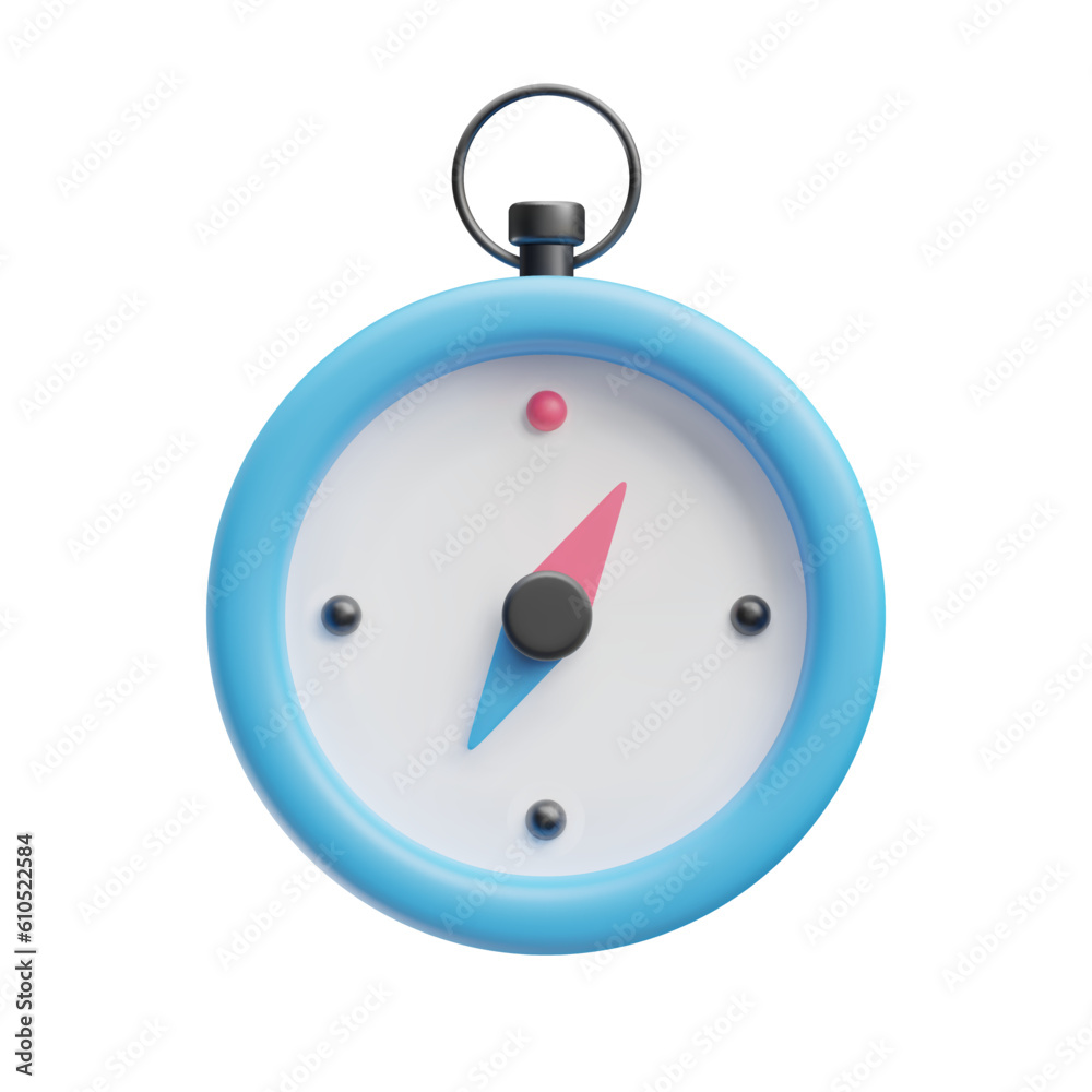 Compass tool, measuring time device 3d style rendering. Navigation ...